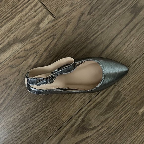 SunnyMia | Shoes | 8 Metallic Pewter Almond Toe Flats | Poshmark